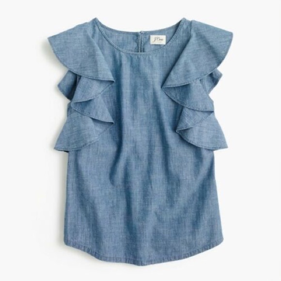 J. Crew | Tops | Jcrew Ruffle Top In Chambray | Poshmark